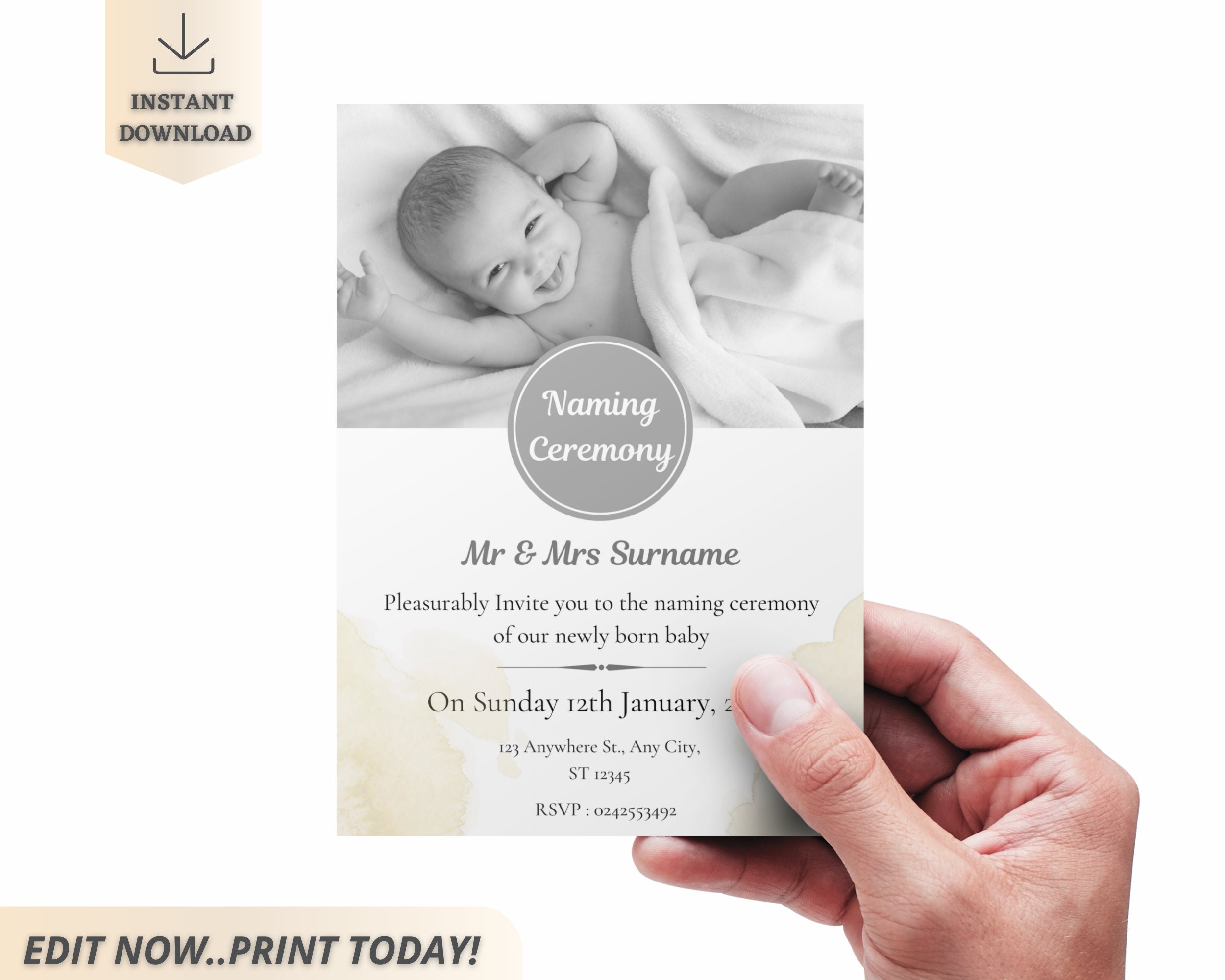 Baby Naming Ceremony Photo Invitation: DIY Template (digital Download ...