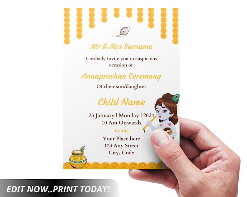 Editable Annaprashan Invitation Card Annaprashan Ceremony Invite Rice ...