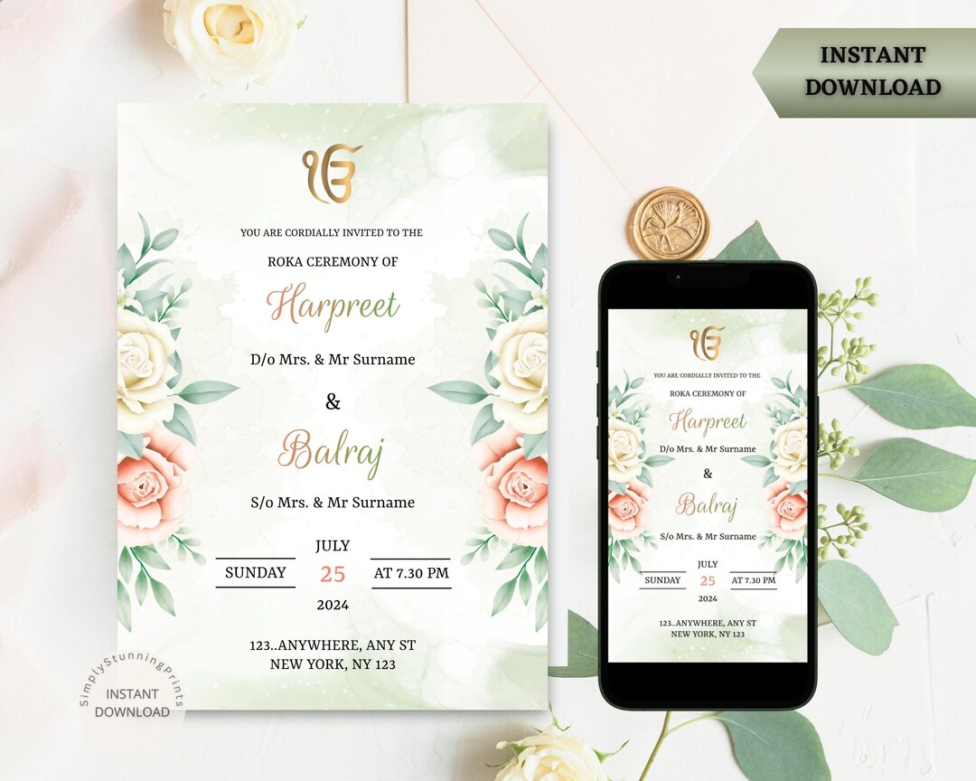 Indian Roka Ceremony Invitation Card as Engagement Card | Floral ...