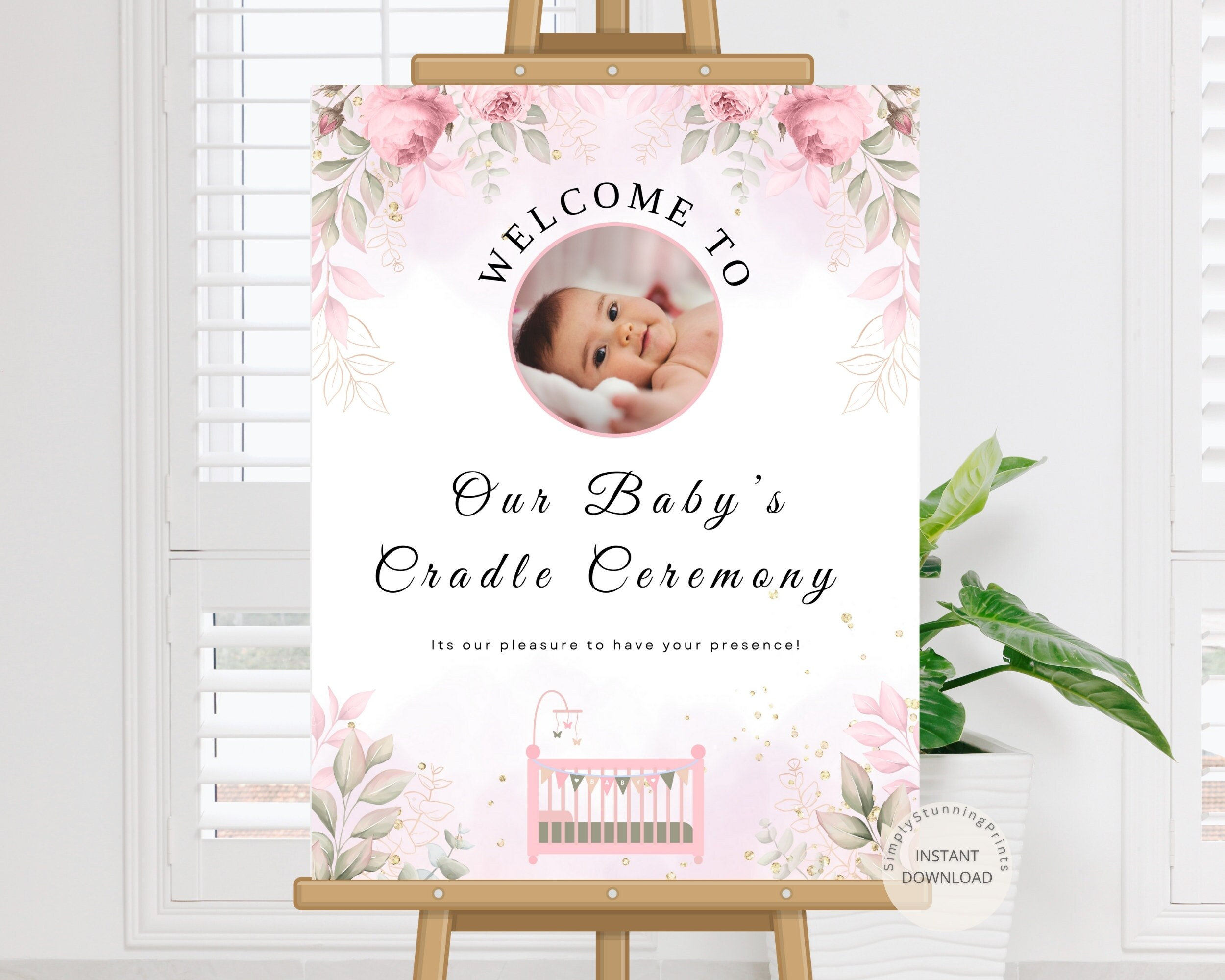 Baby Cradle Ceremony Welcome Sign Girl Naming Ceremony Entry Sign Pink ...