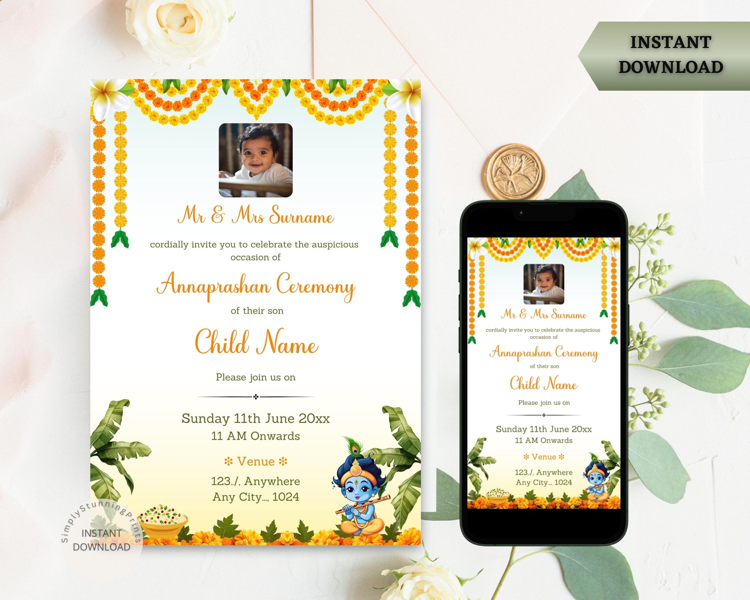 Annaprashan Ceremony Invitation Card | Rice Feeding Ceremony Invite ...