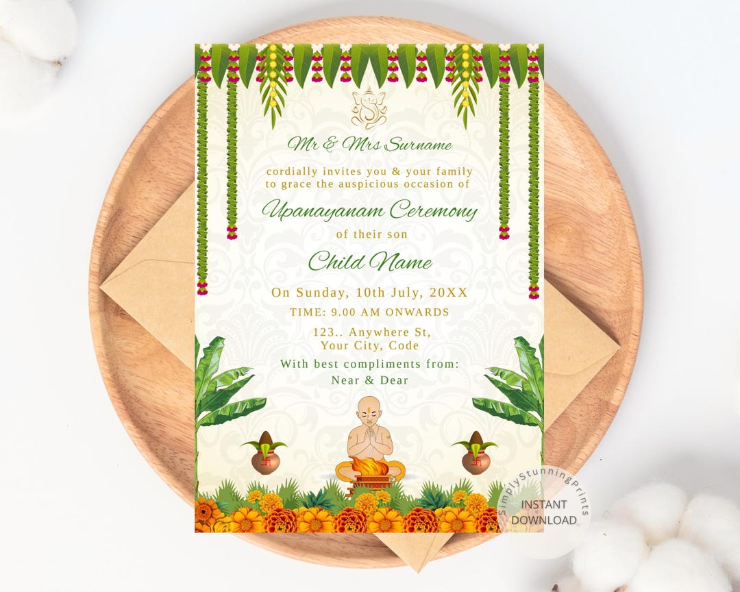 Upanayanam Ceremony Invitation as Thread Ceremony Card | Janoi Ceremony ...