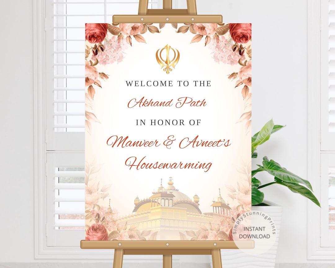 Sri Akhand Path Welcome Sign for New Home Sikh Housewarming Welcome ...