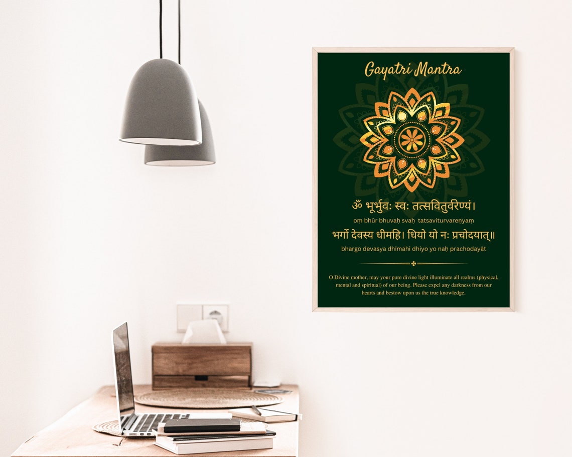 Gayatri Mantra Print in Sanskrit and English Gayatri Mantra Wall Art ...