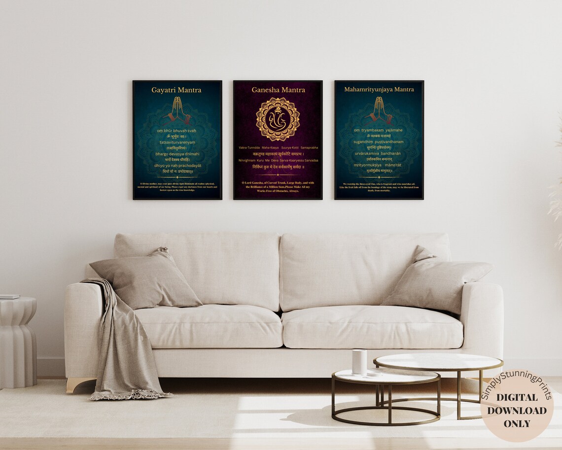 Set of 3 Powerful Mantra's in English and Sanskrit Gayatri Mantra ...
