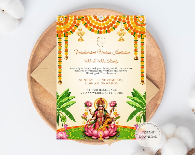 Lakshmi Puja Invitation: Traditional Indian Vratham Invite (digital) - Etsy