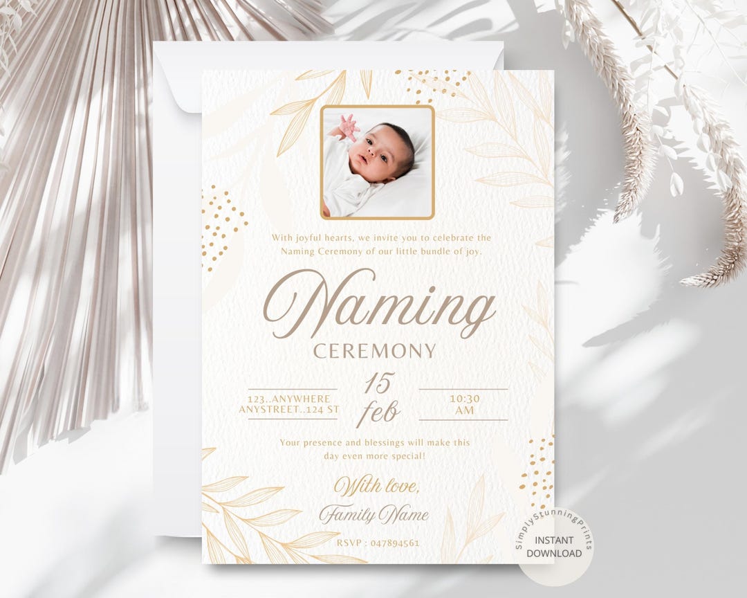 Simple Naming Ceremony Invitation With Photo : Boy Naming Day Card ...
