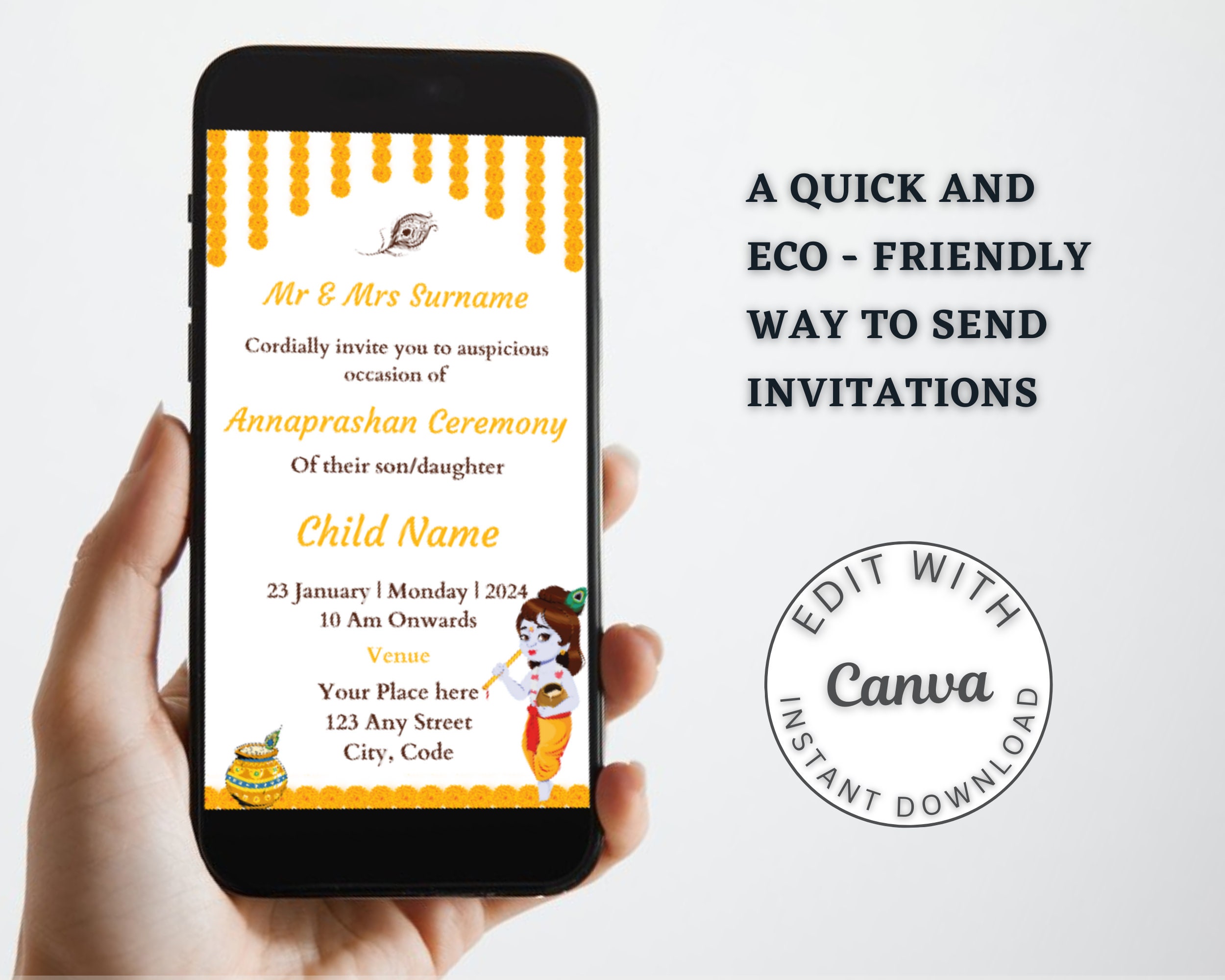 Editable Annaprashan Invitation Card Annaprashan Ceremony Invite Rice ...
