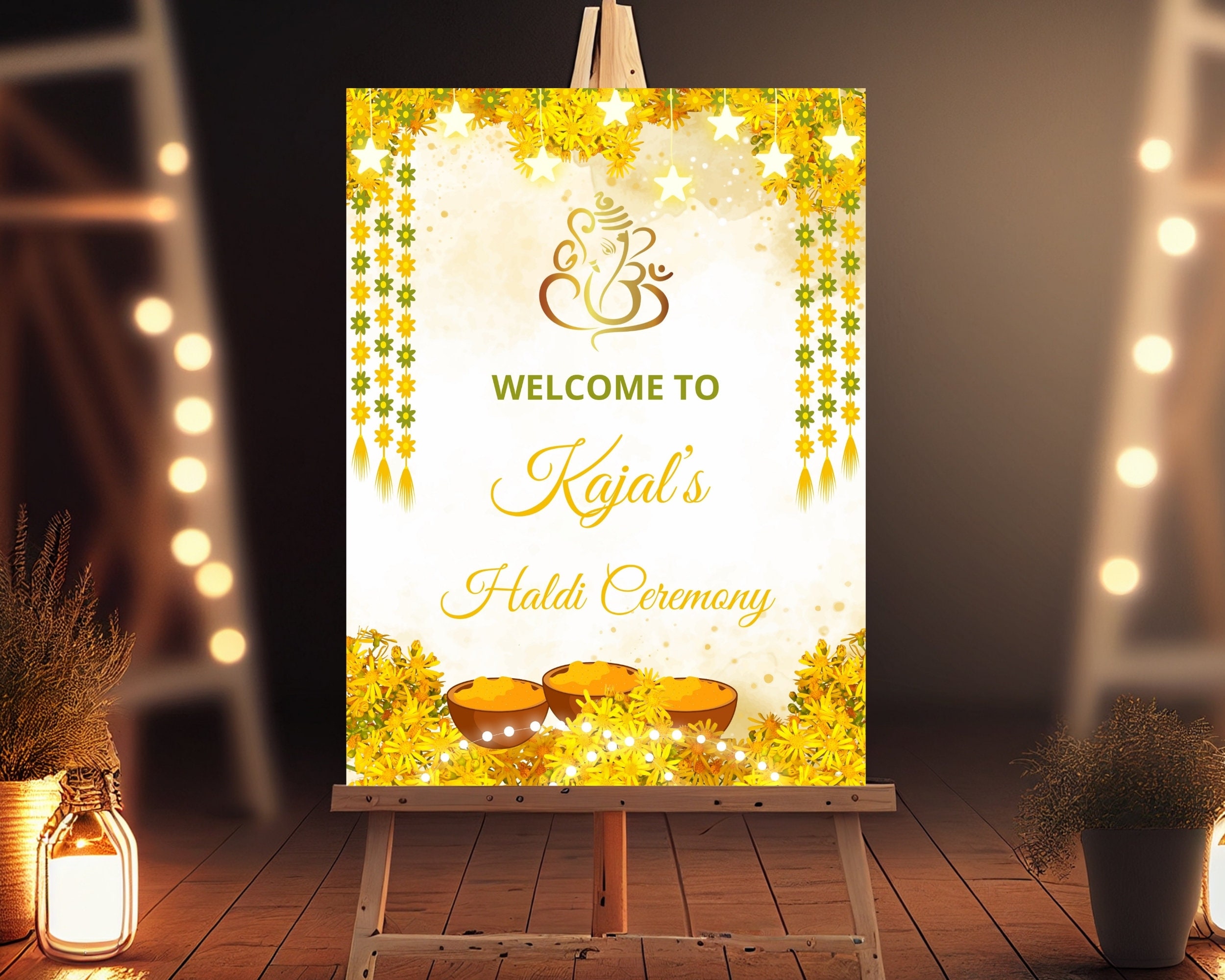 Indian Haldi Welcome Sign: Yellow Flower Haldi Decoration (printable ...