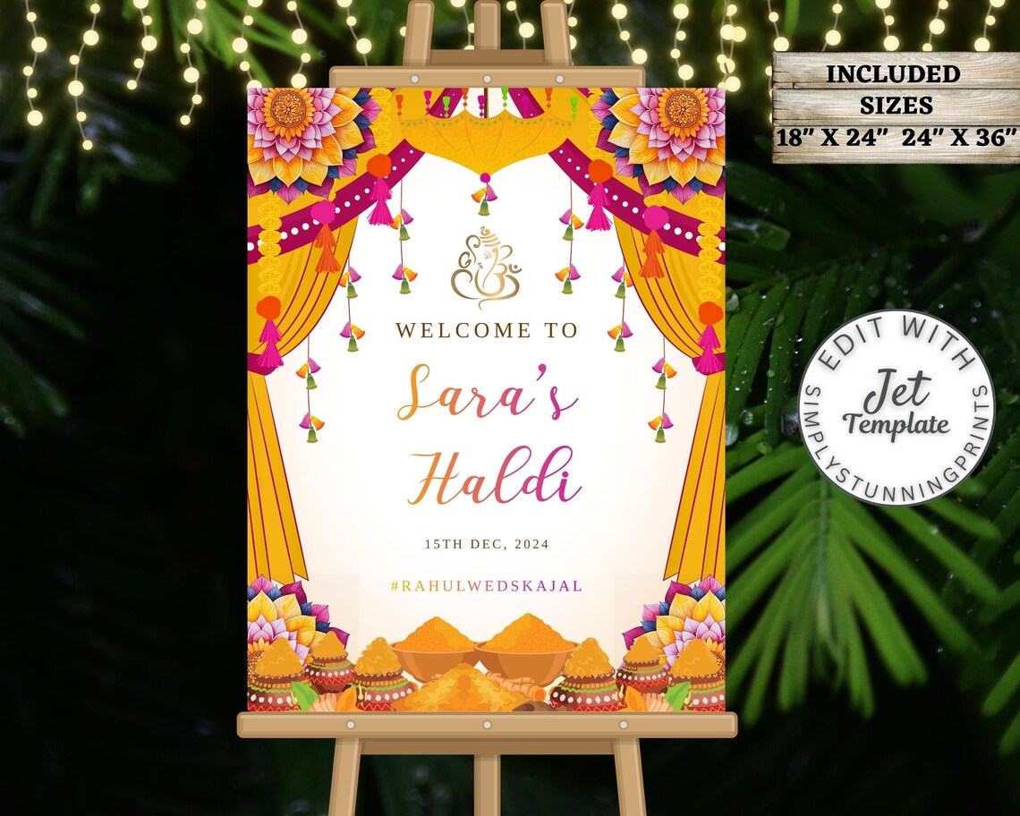 Haldi Ceremony Welcome Sign as Pithi Sign Indian Haldi Decoration Sign ...