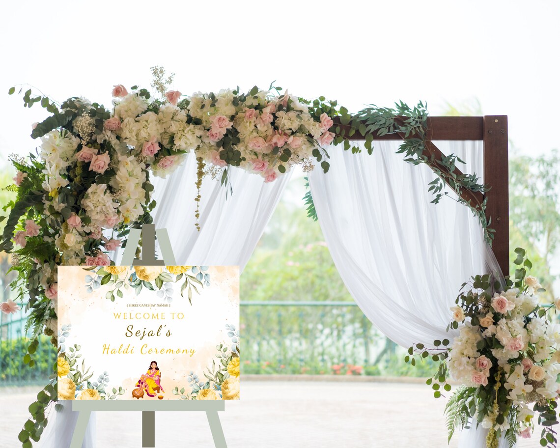 Indian Haldi Welcome Sign Pithi Welcome Sign Haldi Ceremony Decoration ...