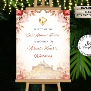 Sri Akhand Path Welcome Sign for New Home | Sikh Wedding Welcome Sign ...