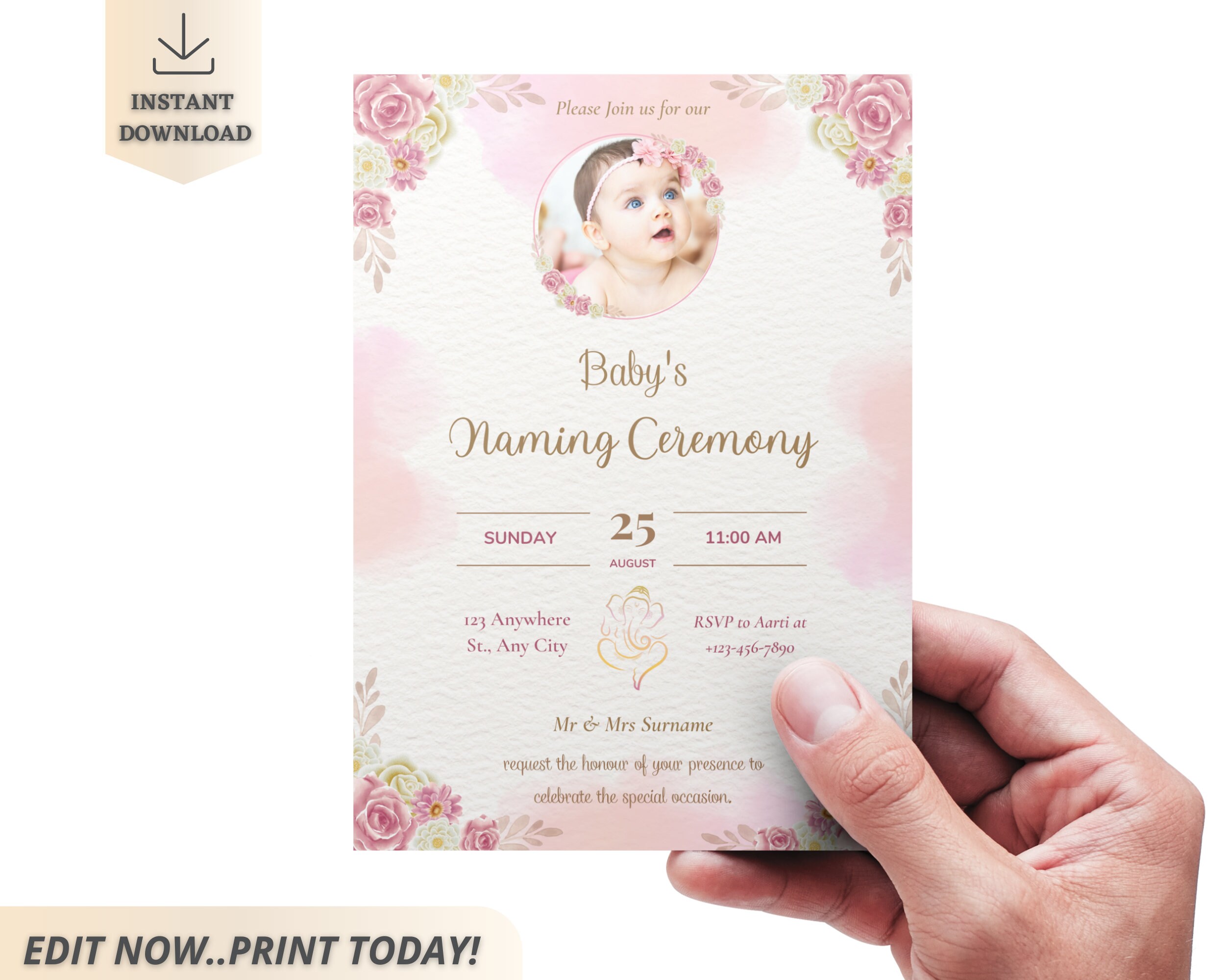 Editable Baby Naming Photo Invitation: Canva Template (digital Download ...
