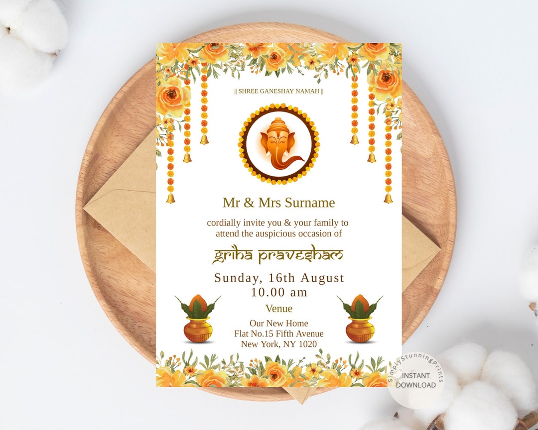 Indian Griha Pravesh Invitation Card Housewarming Invitation Vaastu ...