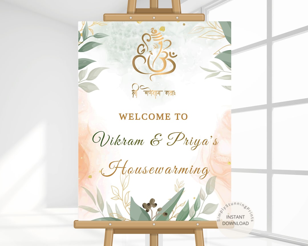 Editable Housewarming Welcome Sign | Indian Graha Pravesh Welcome Board ...