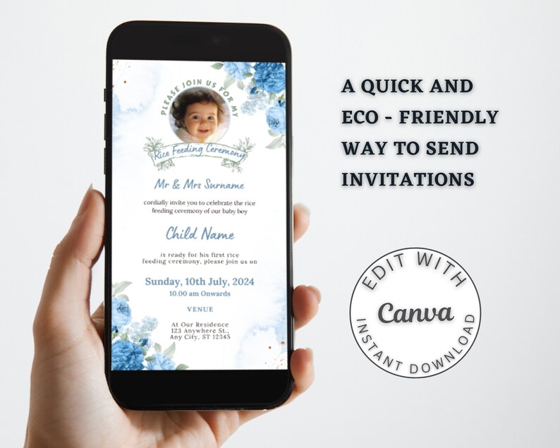 Editable Rice Feeding Digital Invitation Card Boy | Weaning Ceremony ...