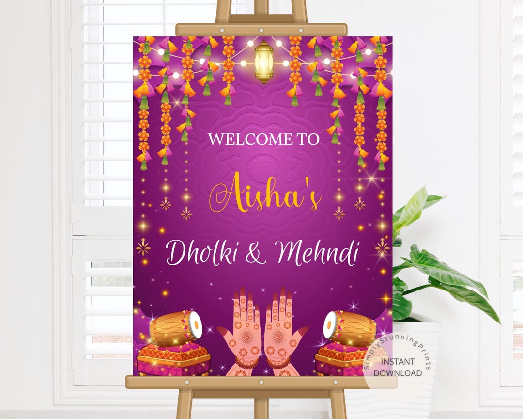 Dholki & Mehndi Ceremony Welcome Sign | Wedding Dholki Decoration ...