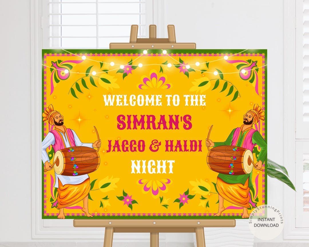 Jaggo & Haldi Ceremony Welcome Sign: Sikh Wedding Poster (digital ...