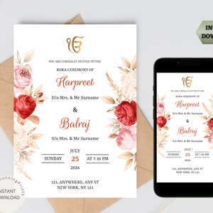 Indian Roka Ceremony Invitation Card Floral Engagement Invitation Rokha ...