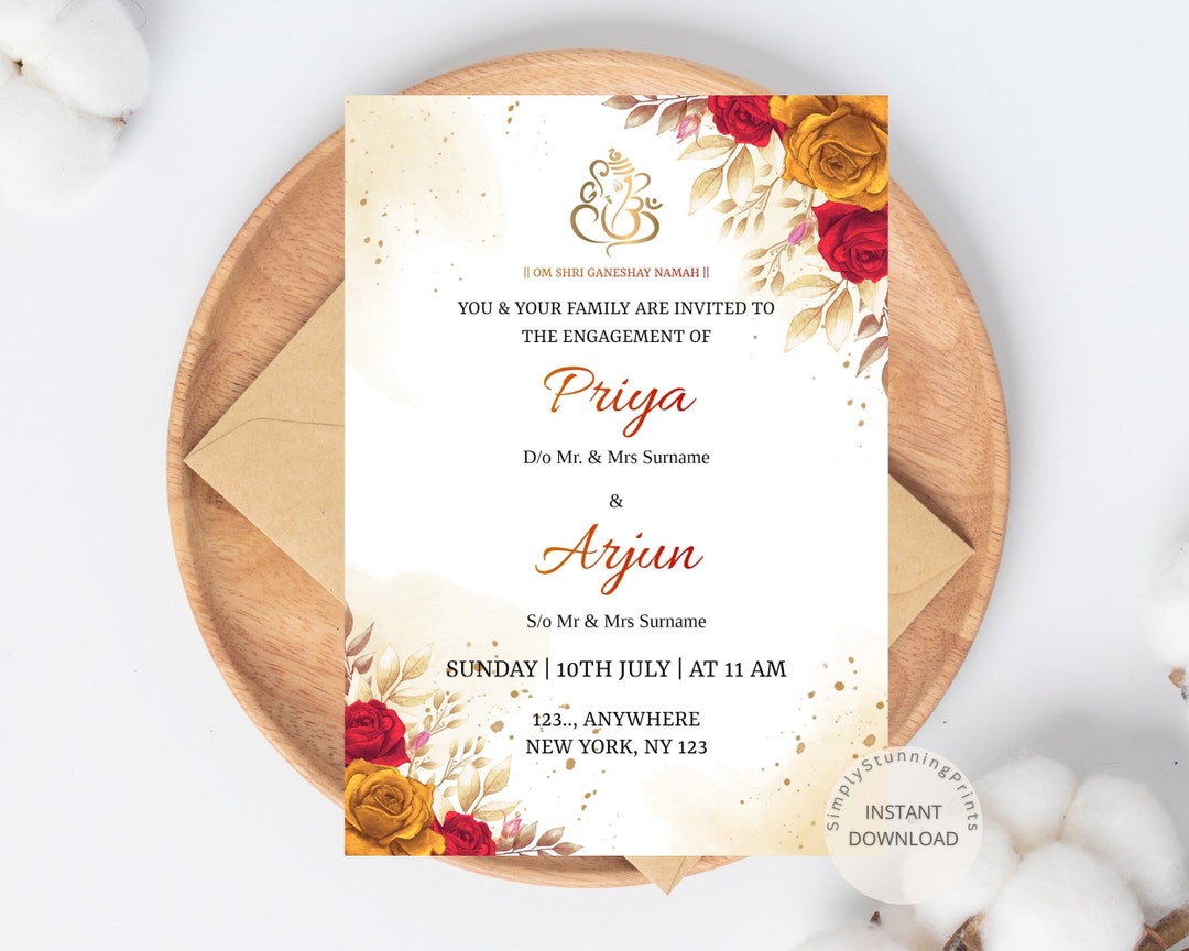 Indian Engagement Invitation Card Floral Engagement Invite Roka ...