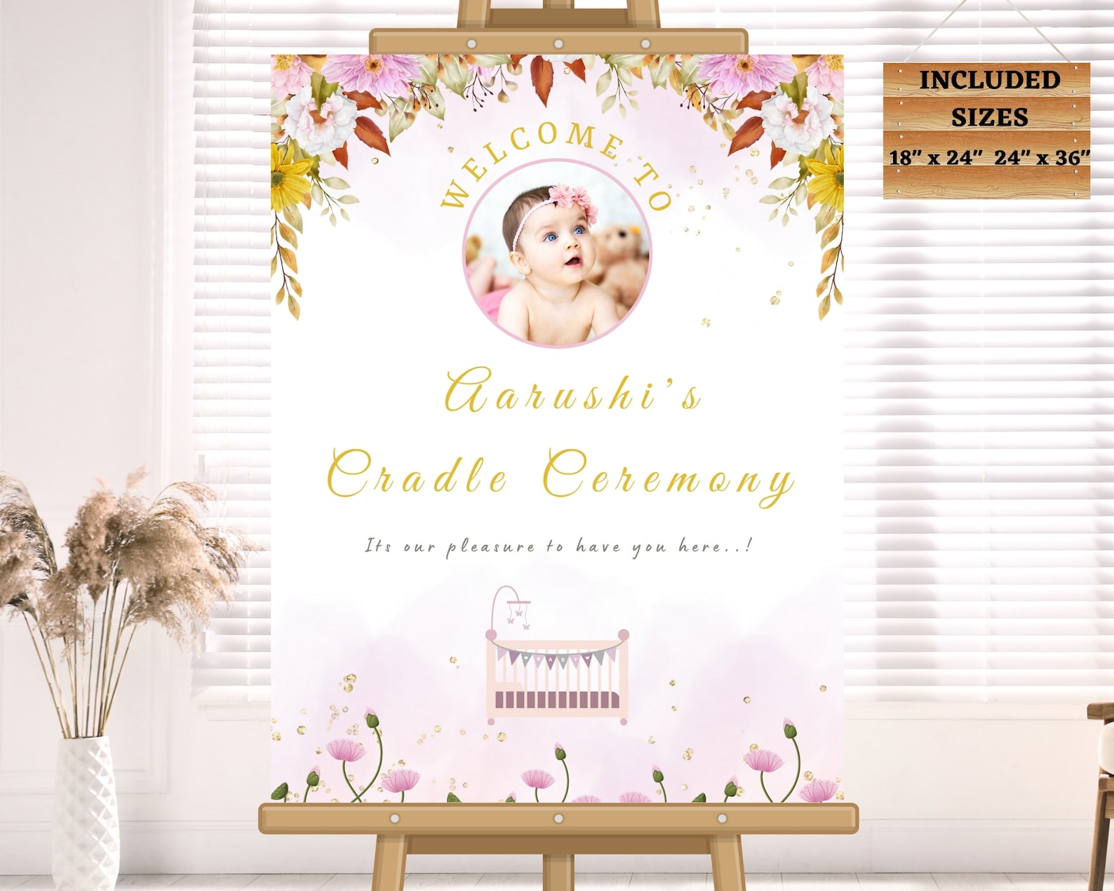 Editable Baby Cradle Ceremony Welcome Sign | Naming Ceremony Entry Sign ...