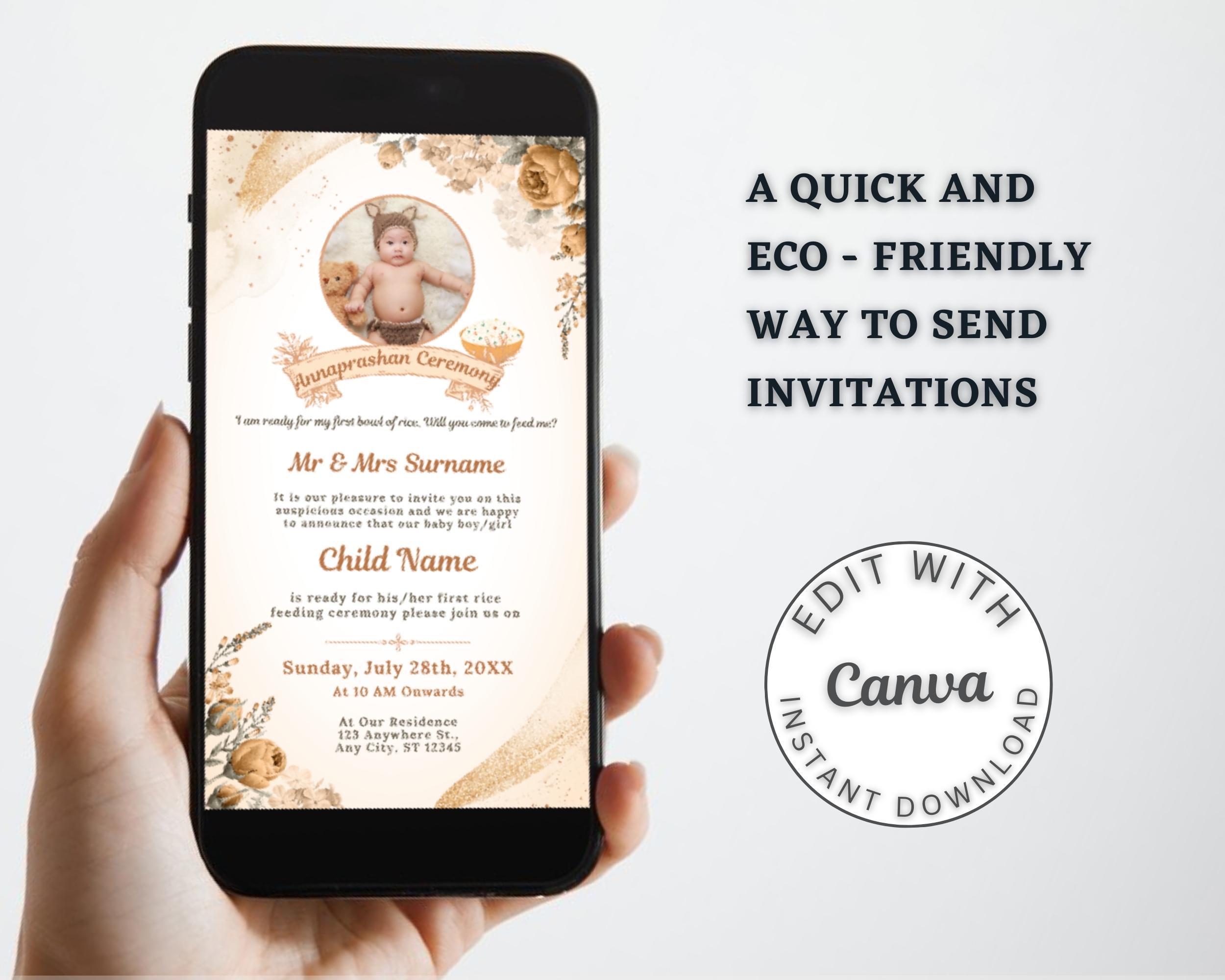 Editable Rice Feeding Invitation Card Rice Weaning Ceremony Invite ...