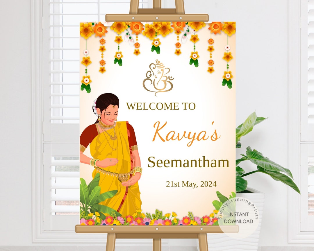 Indian Baby Shower Welcome Sign: Editable Floral Poster (digital ...
