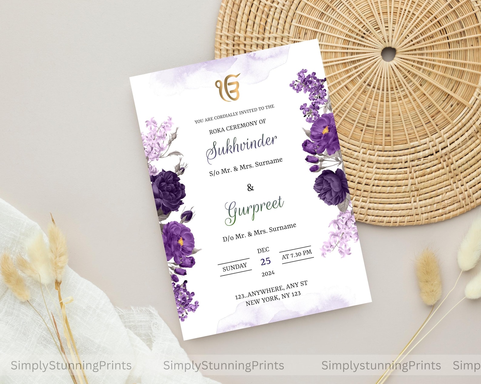 Indian Roka Ceremony Invitation Card Floral Engagement Invitation Rokha ...