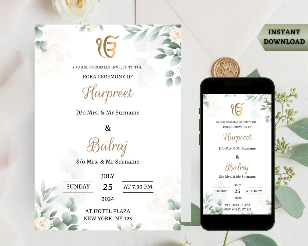 Indian Roka Ceremony Invitation Card as Engagement Card | Floral ...