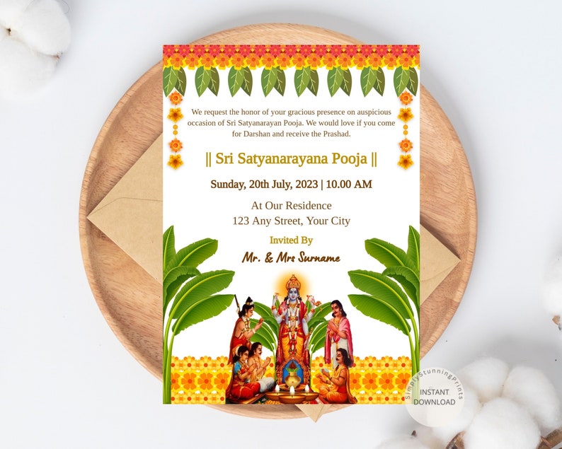 Satyanarayan Pooja Invitation: Editable Indian Puja Invite (digital ...
