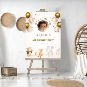 Gold Light Birthday Party Welcome Sign | Balloons First Birthday Sign ...