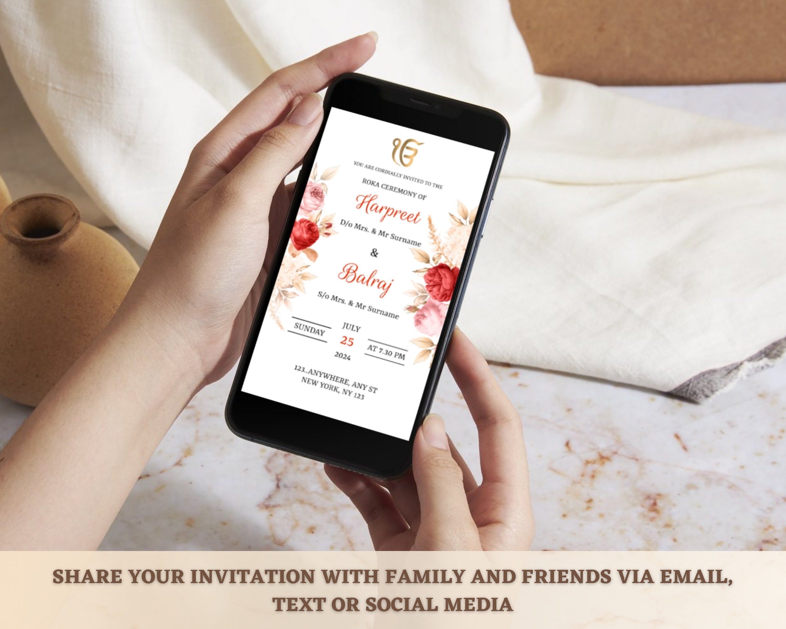 Indian Roka Ceremony Invitation Card Floral Engagement Invitation Rokha ...