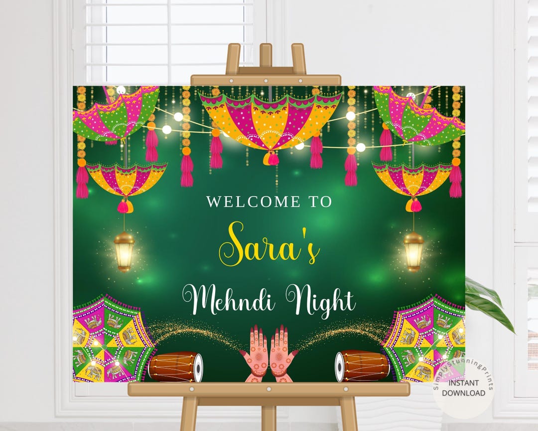 Mehndi Night Welcome Sign | Mehendi Entrance Decoration | Welcome to ...