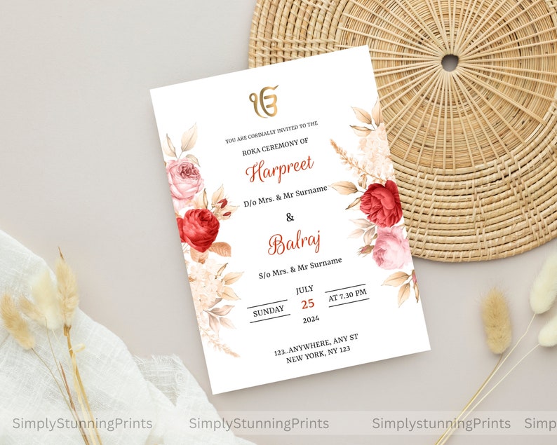 Indian Roka Ceremony Invitation Card Floral Engagement Invitation Rokha ...