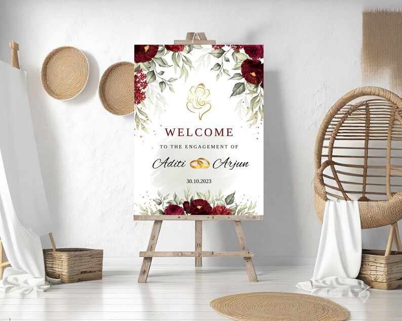 Indian Engagement Welcome Sign Roka Ceremony Sign Engagement Decor Ring ...
