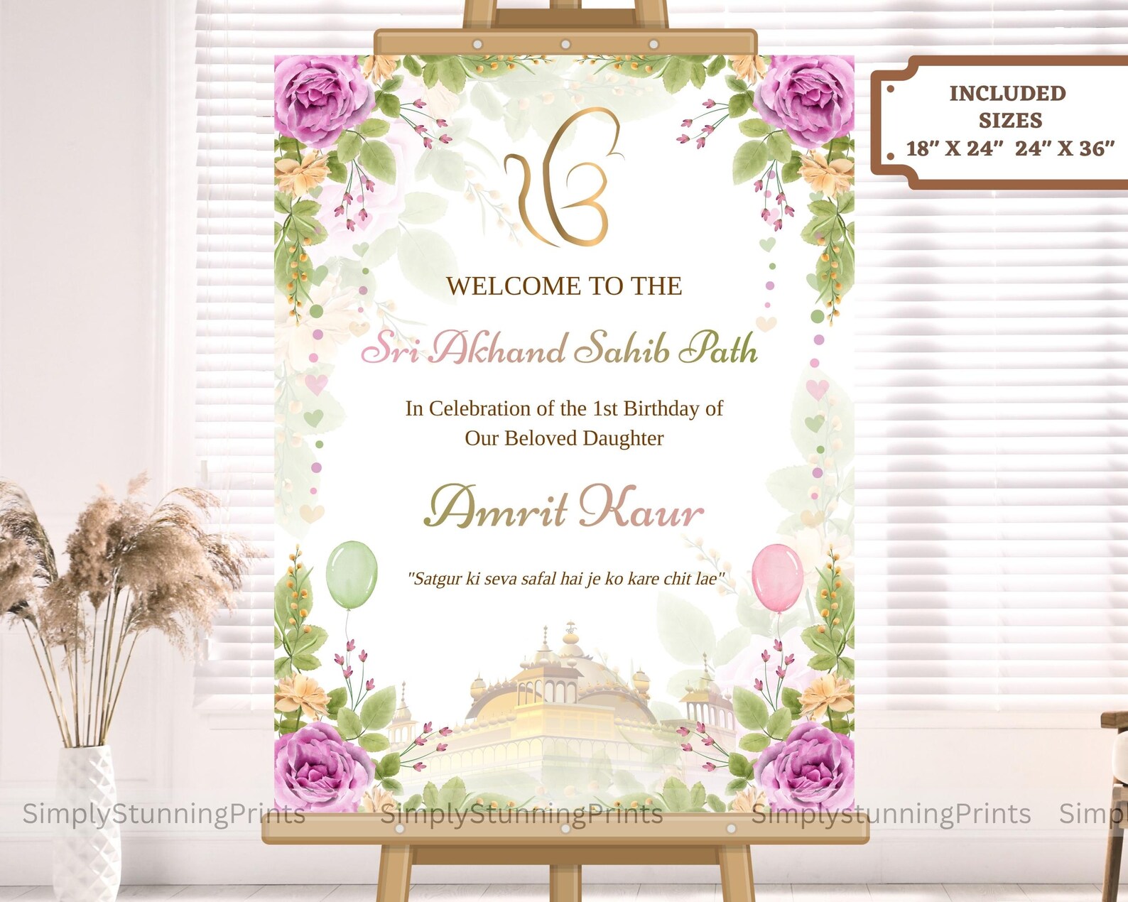 Floral Sikh Welcome Sign: Custom Akhand Path Decor (digital Download ...