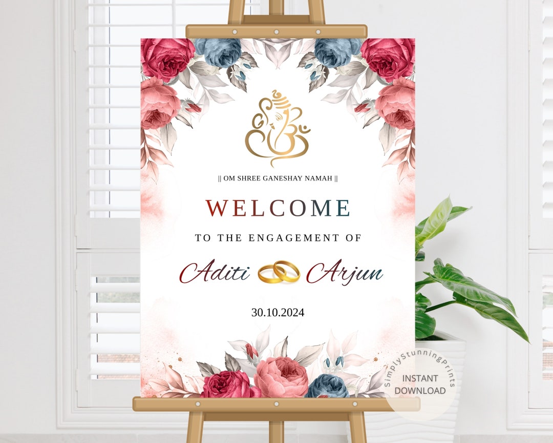 Indian Engagement Welcome Sign | Ring Ceremony Welcome Board ...