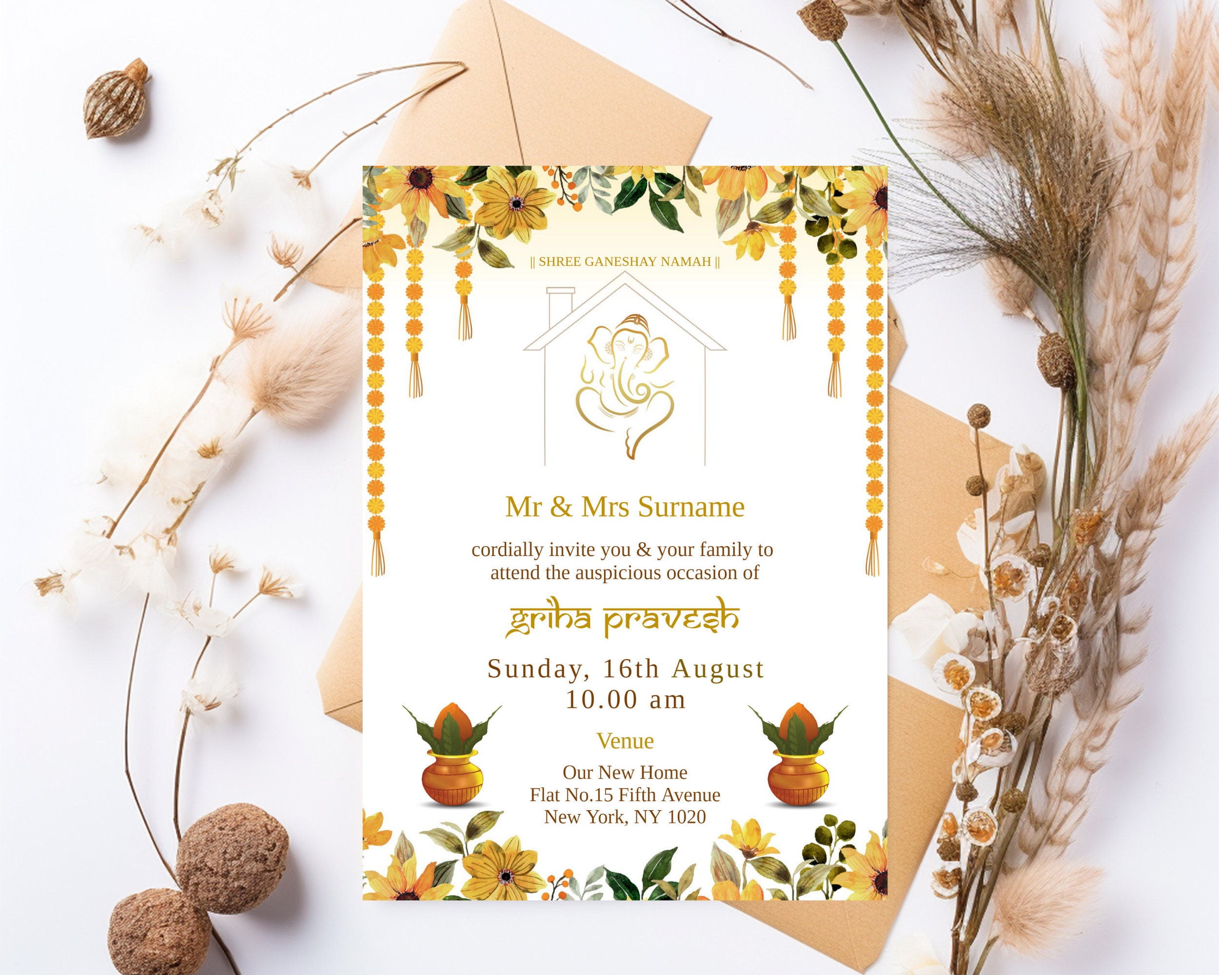 Indian Griha Pravesh Invitation Housewarming Invitation Vaastu Pooja ...