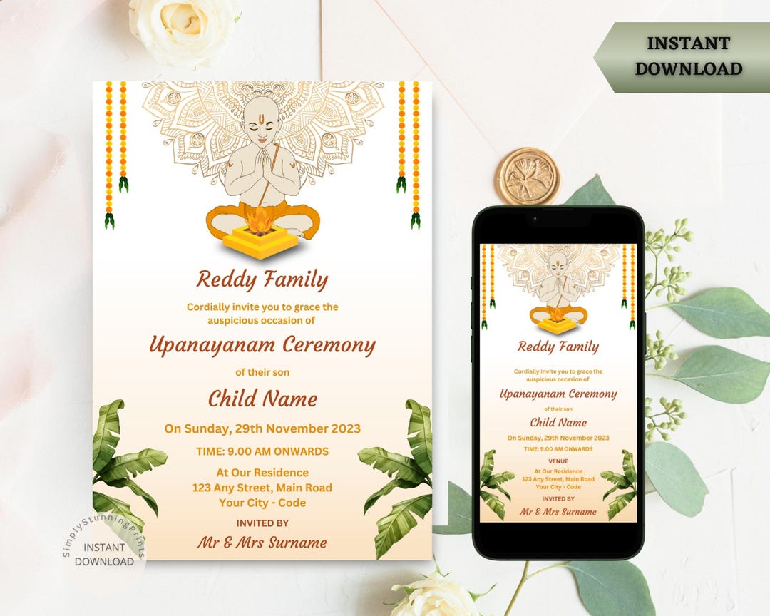 Upanayanam Ceremony Invitation: Traditional Thread Ceremony (digital ...