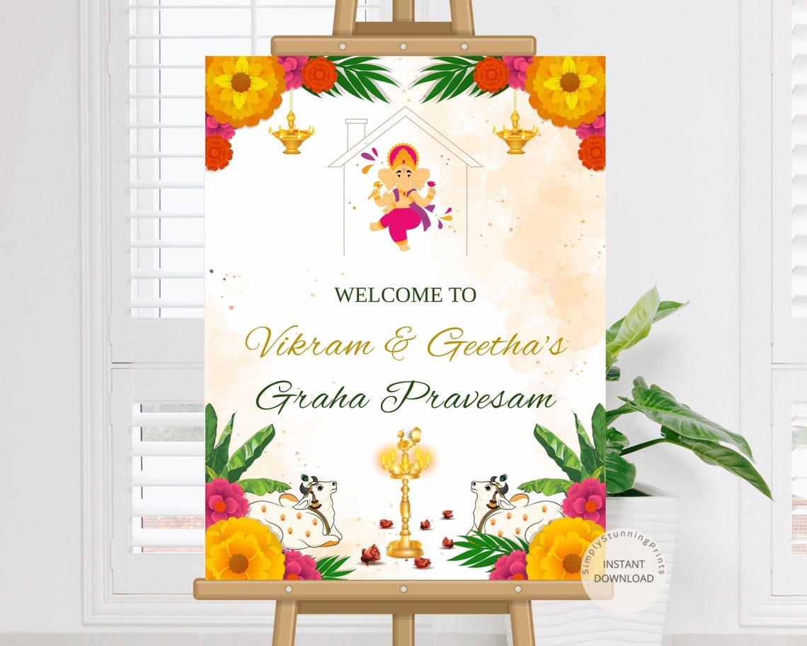 Indian Graha Pravesh Welcome Sign as Griha Pravesham Traditional ...