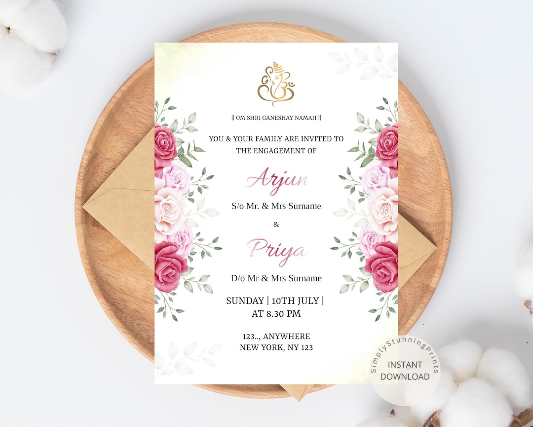 Floral Indian Engagement Invitation: Ring Ceremony, Sagai, Mangni ...