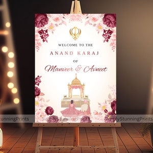 Floral Anand Karaj Welcome Sign: Sikh Wedding Decor (digital Download ...