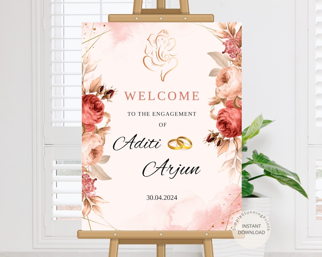 Indian Engagement Welcome Sign | Ring Ceremony Welcome Board | Engagement Decoration | Welcome ...