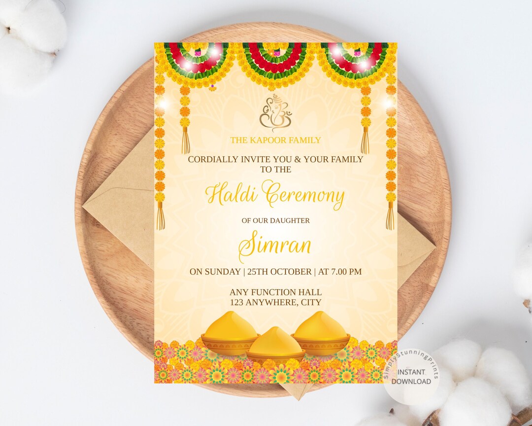 Indian Haldi Invitation Card Pithi Ceremony Invitation Maiyan Invite ...