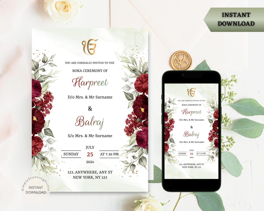 Indian Roka Ceremony Invitation Card | Floral Engagement Invitation ...