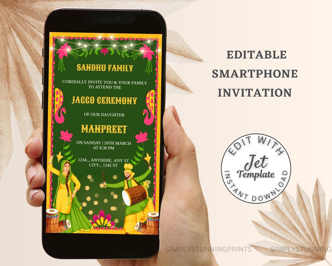 Jaggo Ceremony Digital Invitation | Jaggo Night Invite | Panjabi Pre ...