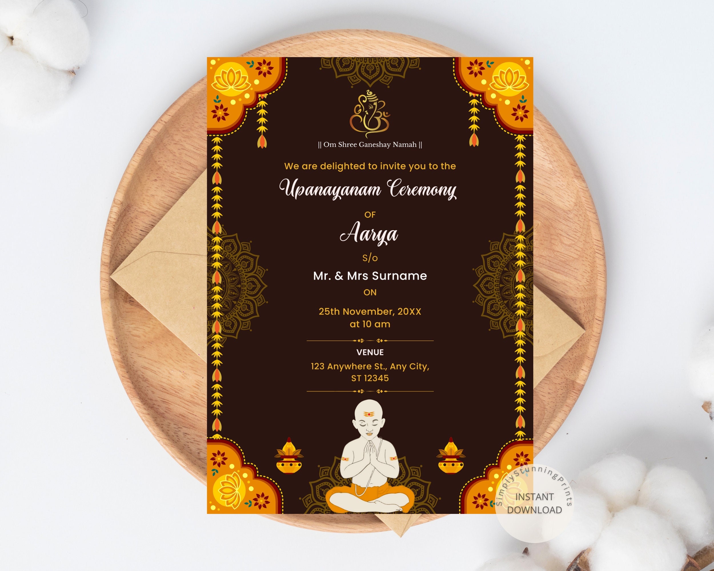 Upanayanam Ceremony Invitation Card | Janoi Invitation | Yoganupavit ...