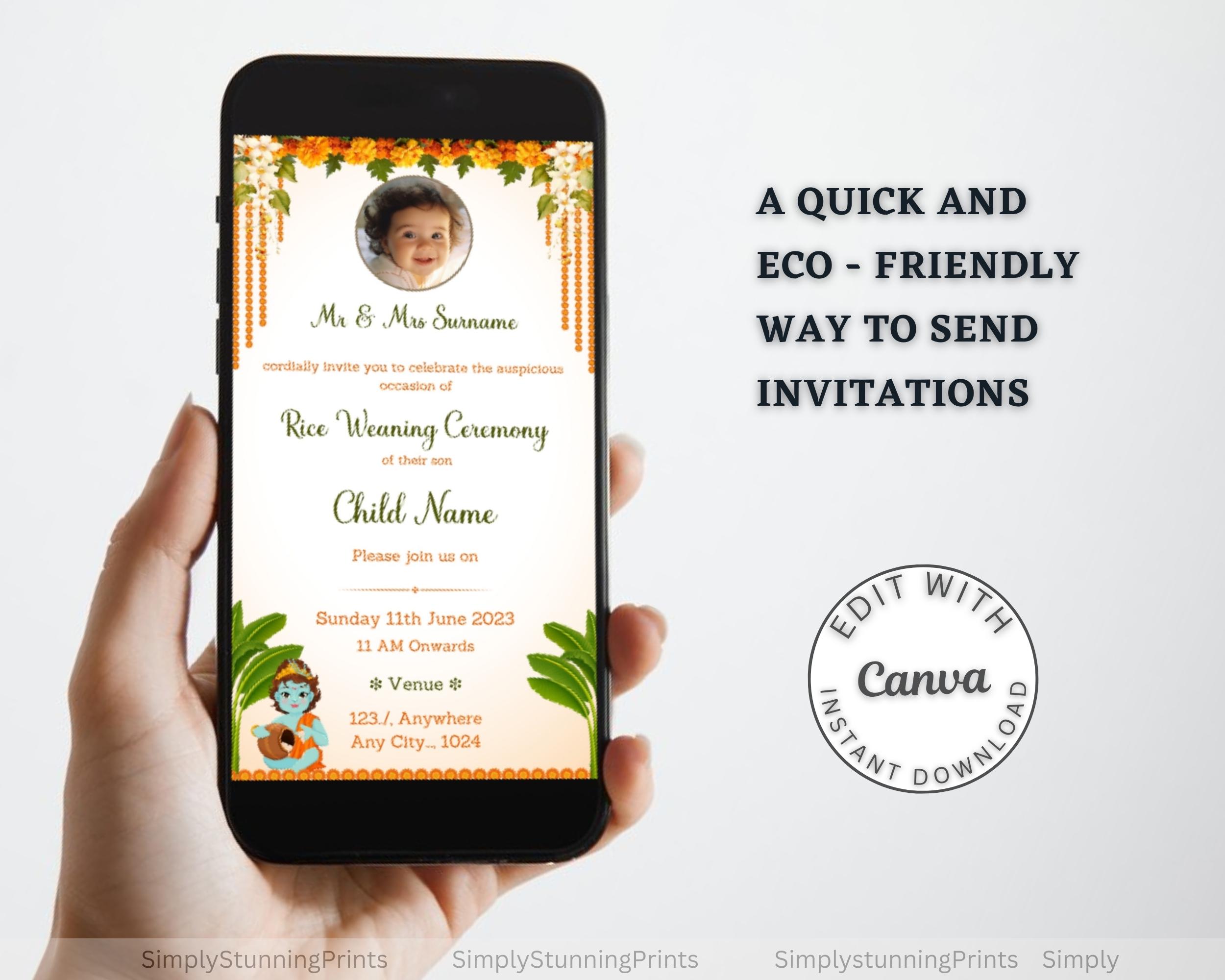 Editable Rice Weaning Invitation Card | Rice Feeding Ceremony Invite ...