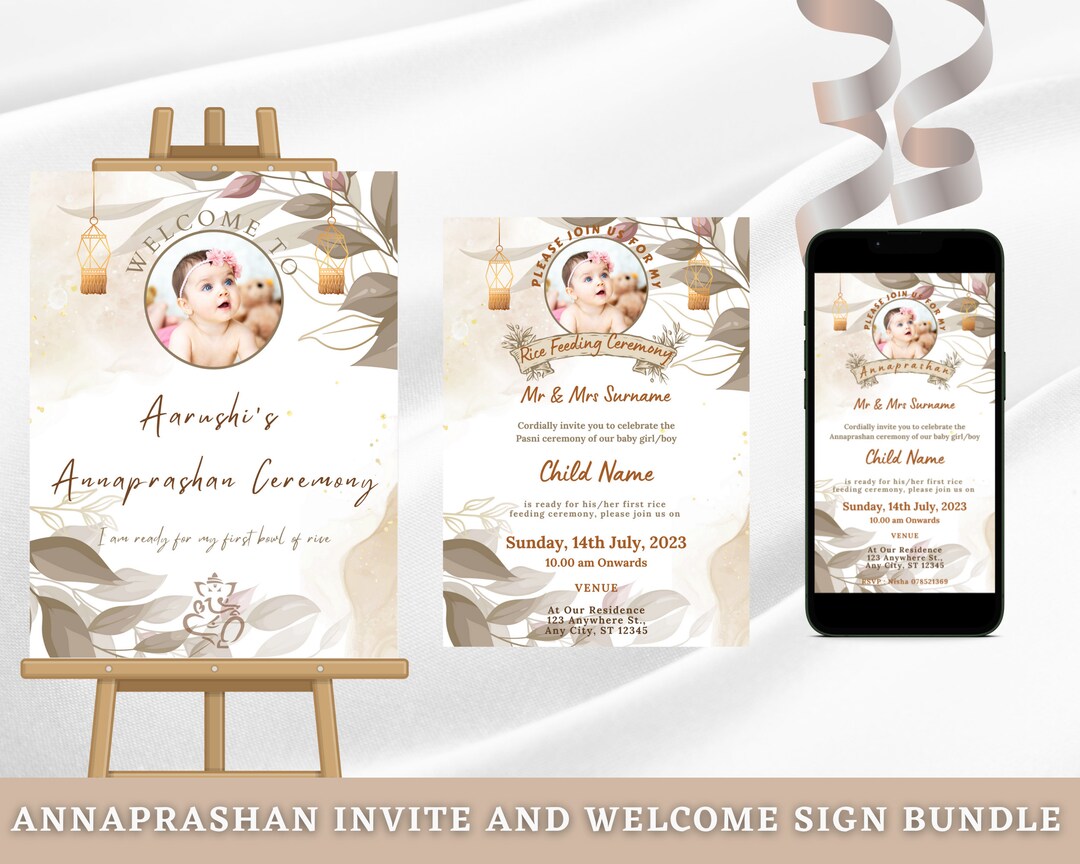 Annaprashan Welcome Sign & Invitation Bundle Rice Feeding Ceremony ...