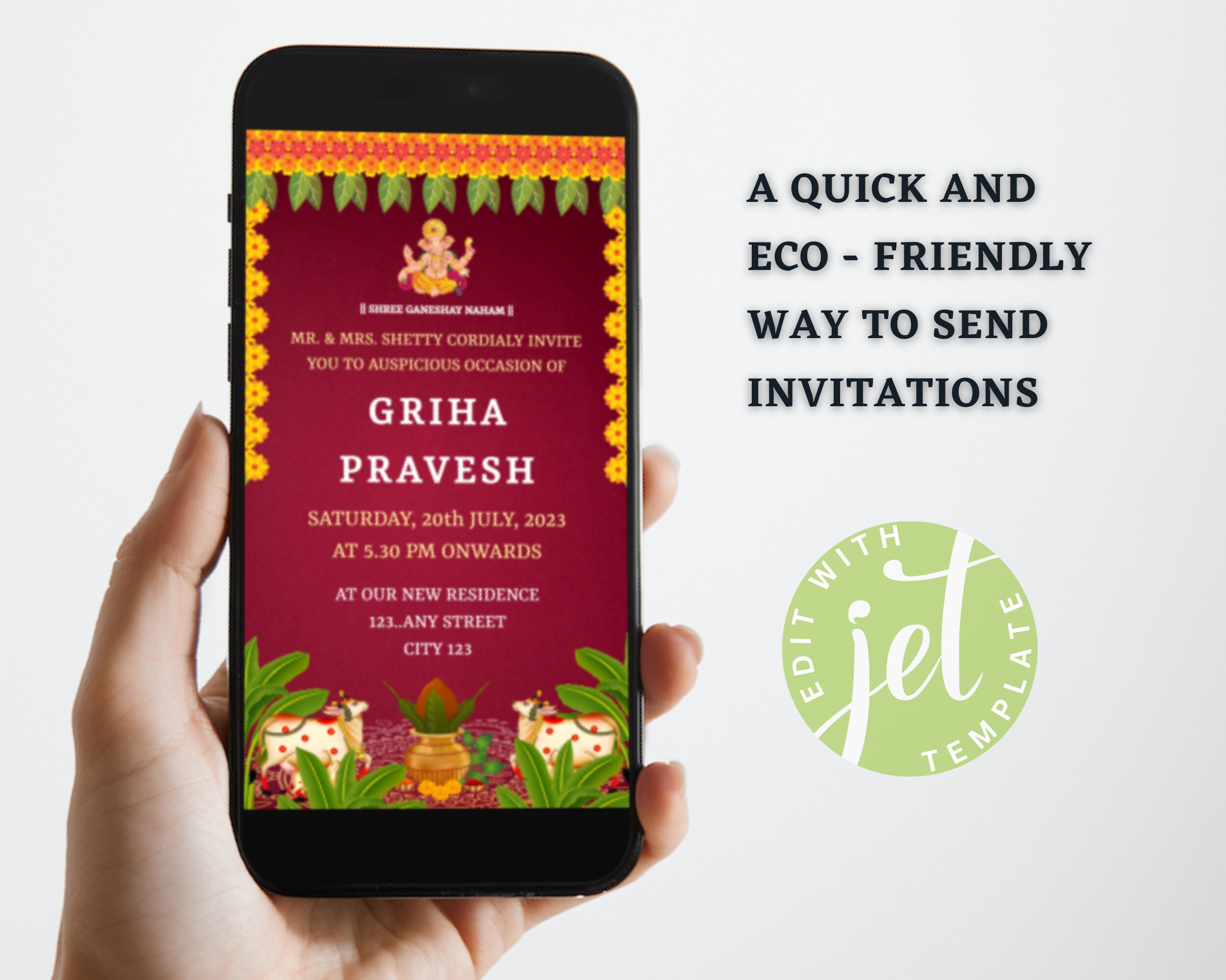 Indian Gruha Pravesh Invitation Editable Housewarming Party Invite ...